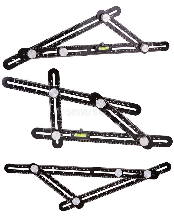 Black Multi Function Ruler Isolated on White Background. Stock Photo ...