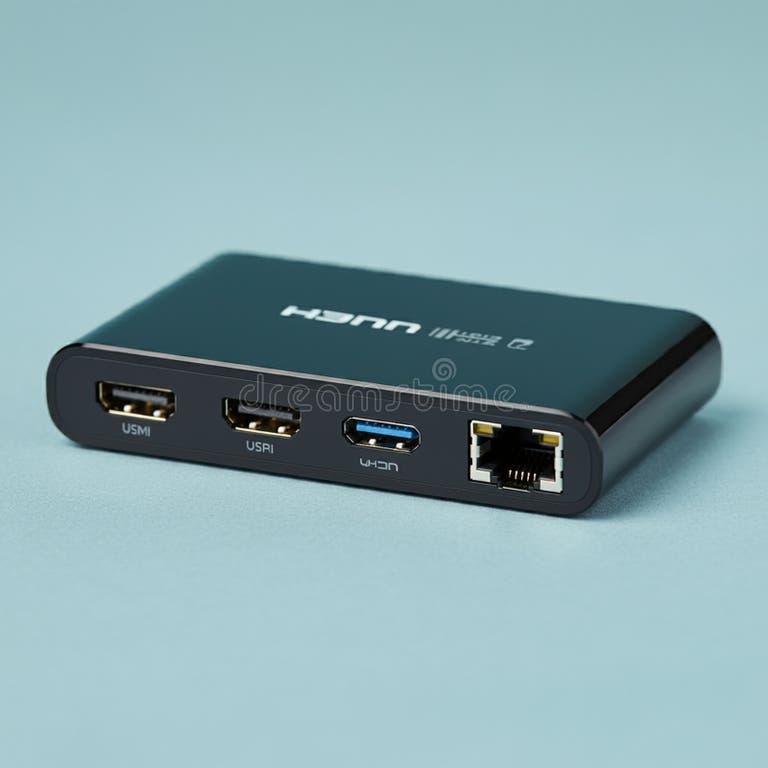 A Black Multi-port Adapter with a Rounded Rectangular Shape. it ...