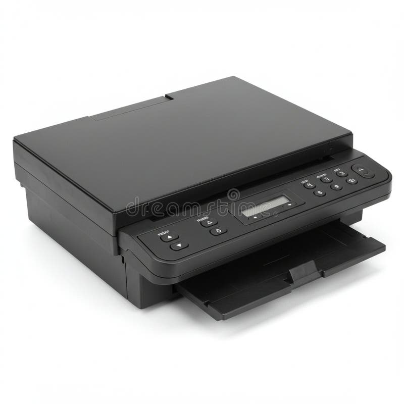 A Black Multifunction Printer Featuring a Flatbed Scanner on Top, a ...