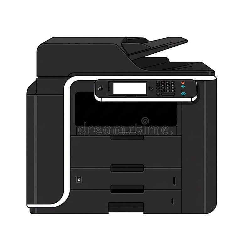 Black Multifunctional Office Printer with a Control Panel Offering a ...