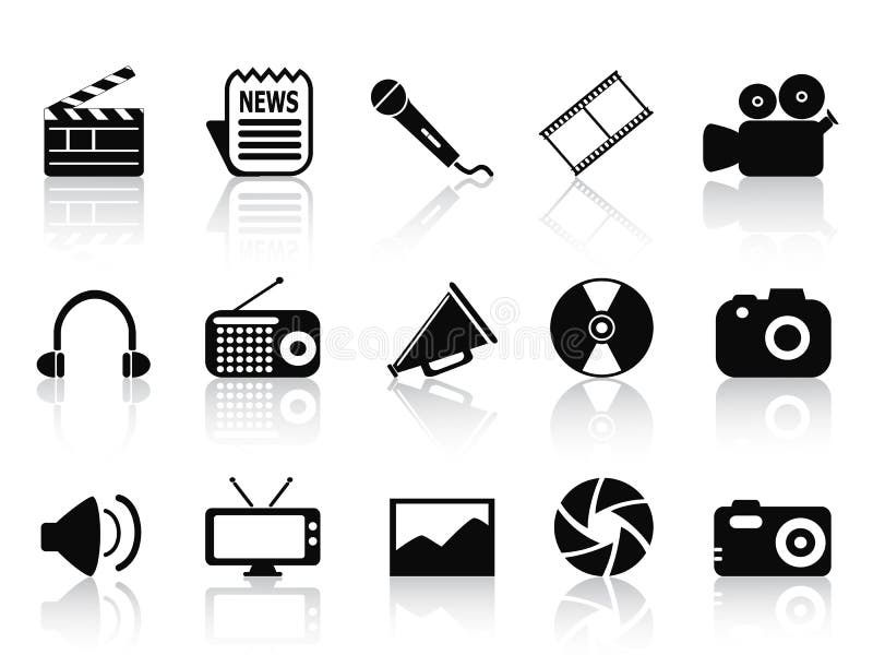 Black multimedia icons set stock vector. Illustration of film - 39646824