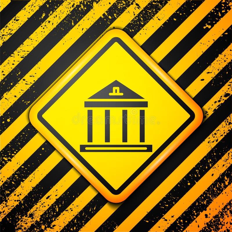 Black Museum Building Icon Isolated on Yellow Background. Warning Sign ...