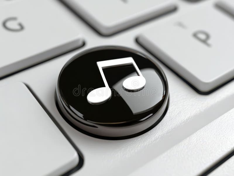 Black Music Note Button on White Keyboard Stock Illustration ...