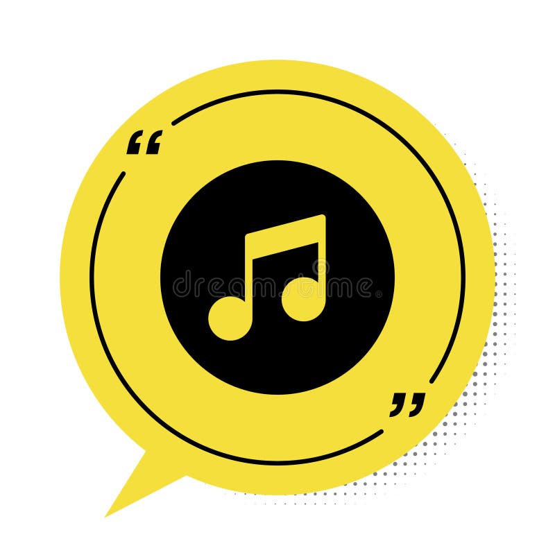 Black Music Note, Tone Icon Isolated on White Background. Yellow Speech ...