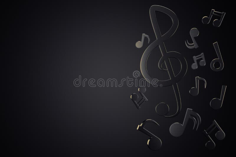 Black Music Notes of Song Melody Flowing in the Air on a Dark ...