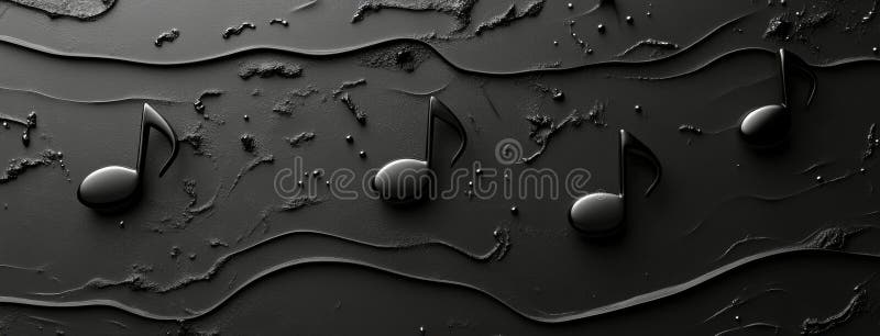 Black Musical Notes Arranged on Textured Surface with Flowing Lines and ...