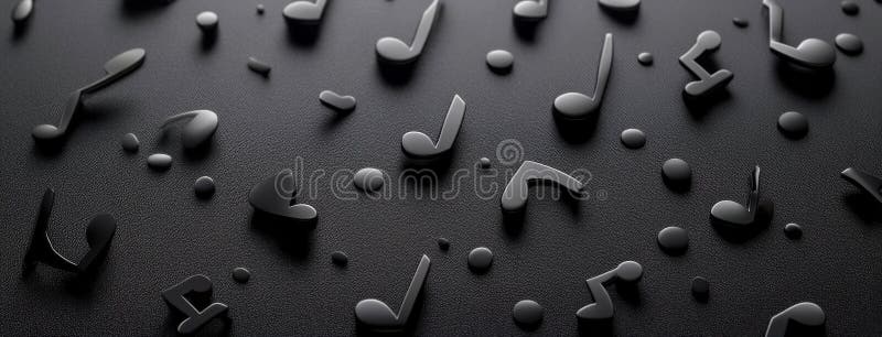 Black Musical Notes Arranged on Textured Surface with Flowing Lines and ...