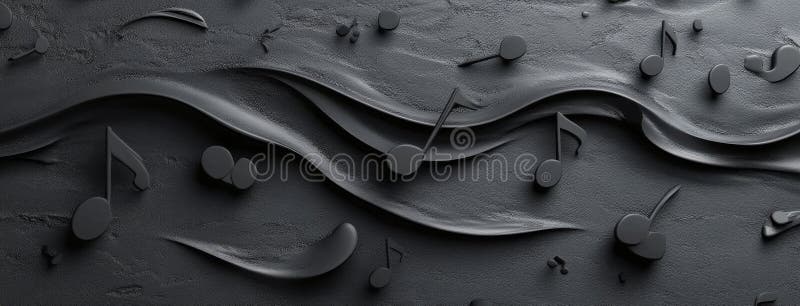 Black Musical Notes Arranged on Textured Surface with Flowing Lines and ...