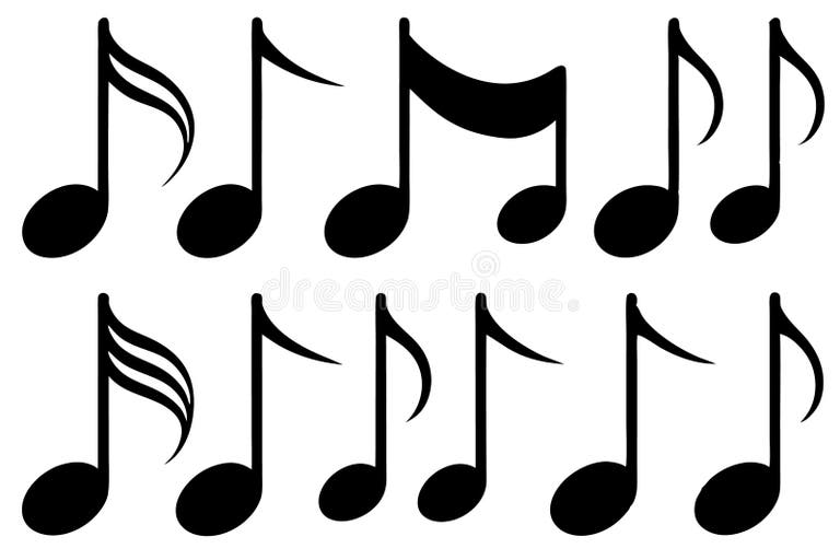 Black Musical Notes Arranged in Two Rows Against a White Background ...