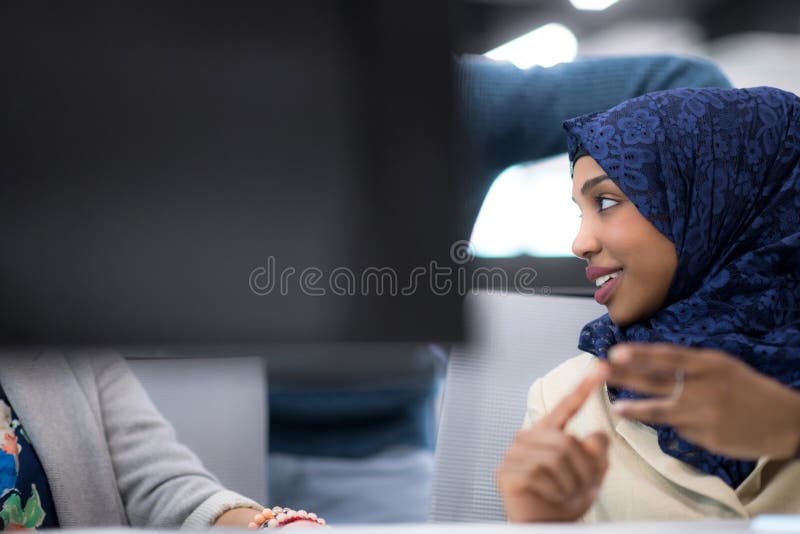 Black Muslim Female Software Developer at Work Stock Photo - Image of ...