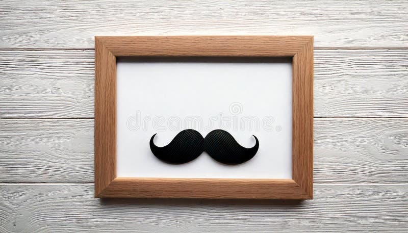 Black Mustache Inside Wooden Frame on White Wood for Father S Day Decor ...