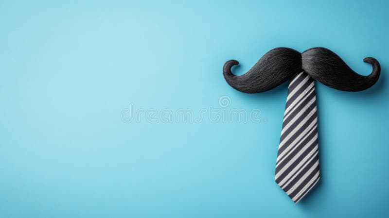 Black Mustache and Striped Tie on Blue Background Stock Illustration ...