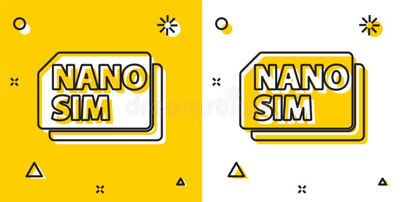 Black Nano Sim Card Icon Isolated on Yellow and White Background ...