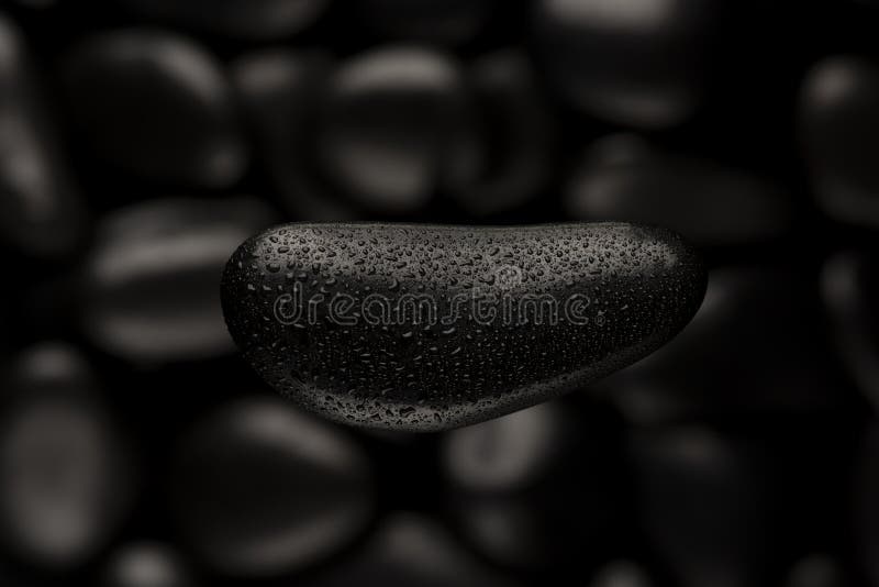 Black Natural Stones Covered in Rain Drops Showing Textures and ...