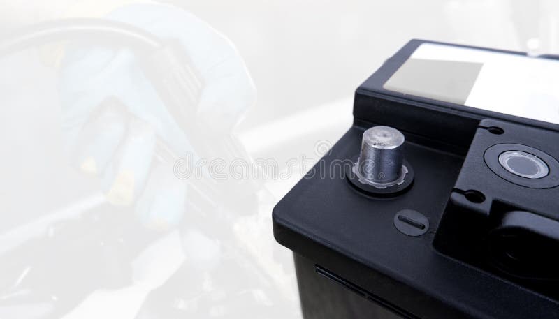 Battery Negative Pole Terminal and Wire Installed on a Black Battery in ...