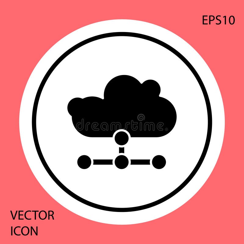 Black Network Cloud Connection Icon Isolated on Red Background. Social ...