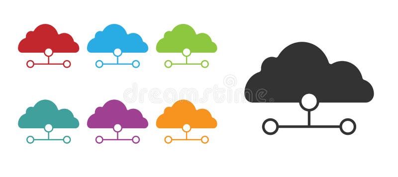 Black Network Cloud Connection Icon Isolated on White Background. Social Technology. Cloud ...