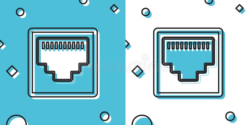 Black Network Port - Cable Socket Icon Isolated on Blue and White ...