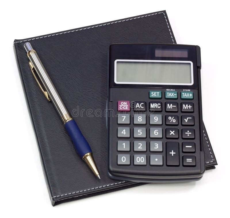 Black Note Book Calculator and Pen Stock Photo - Image of busy, empty ...