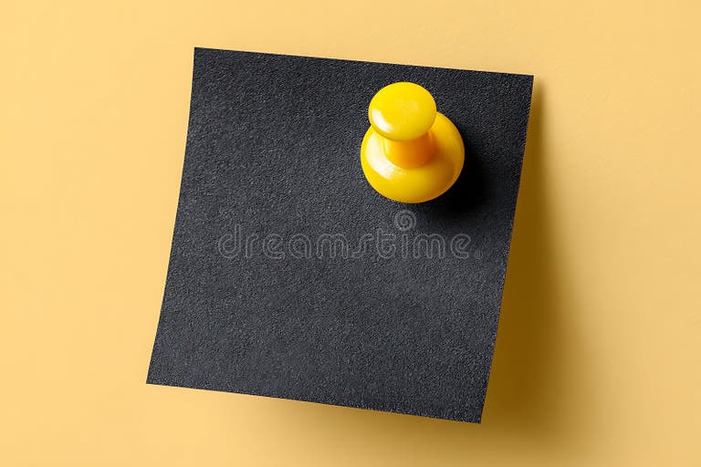 Black Note Paper with Yellow Push Pin on Yellow Background Stock ...