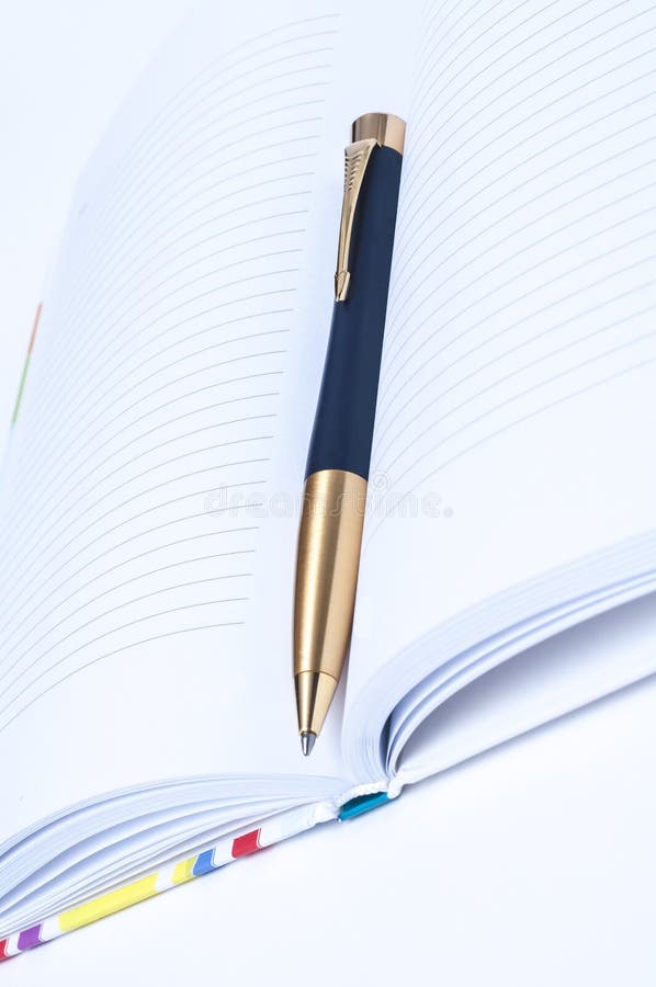 Black Notebook and the Black Pen Stock Image - Image of blue, business ...