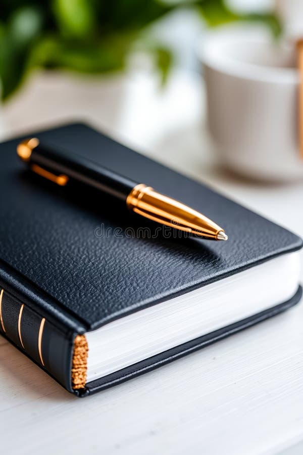 A Black Notebook with a Pen Sitting on Top of it Stock Photo - Image of ...