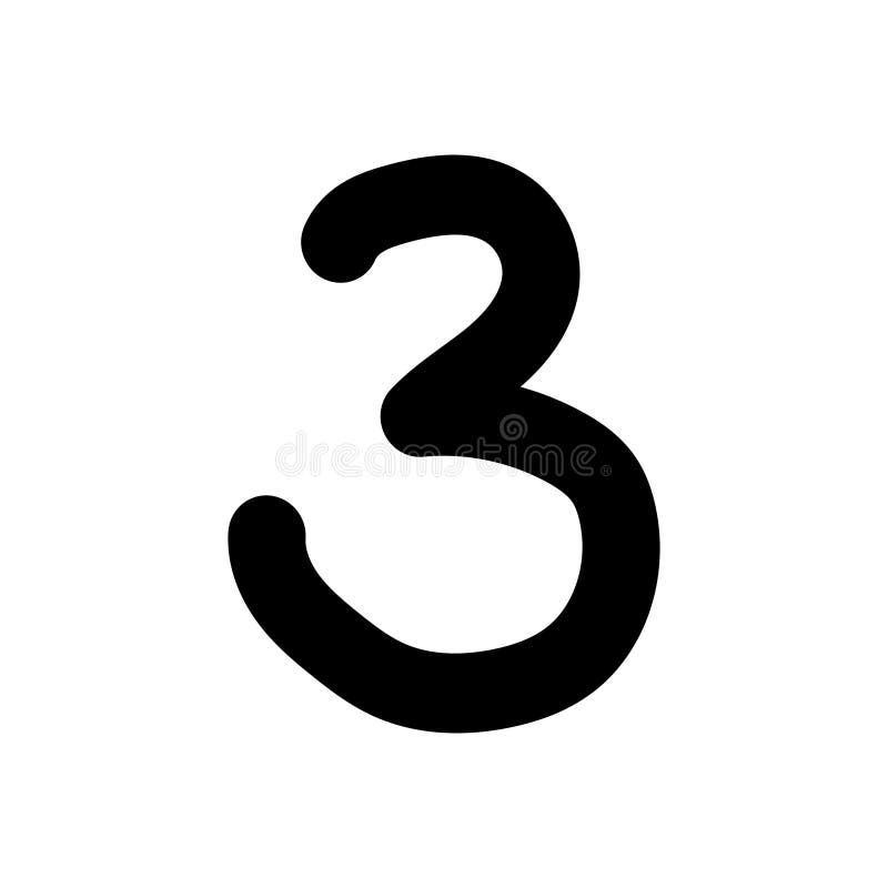 Black Number 3 Hand Drawn Sketch Vector Illustration, Number 3 Clip Art, Number Three Clip Art ...