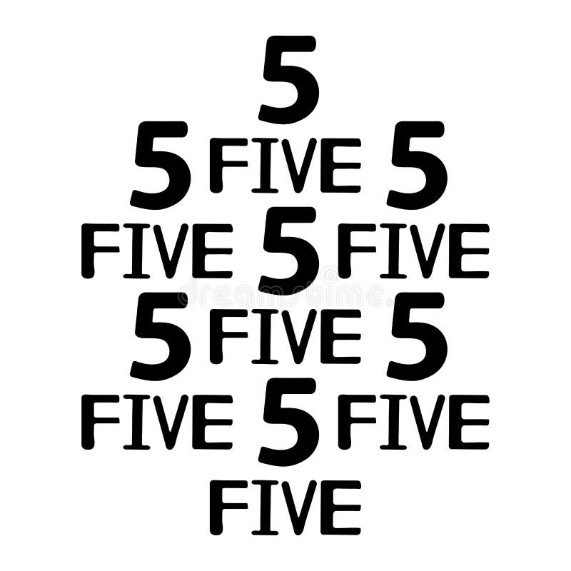 Black Numerals and Words Five. Stock Vector - Illustration of element ...