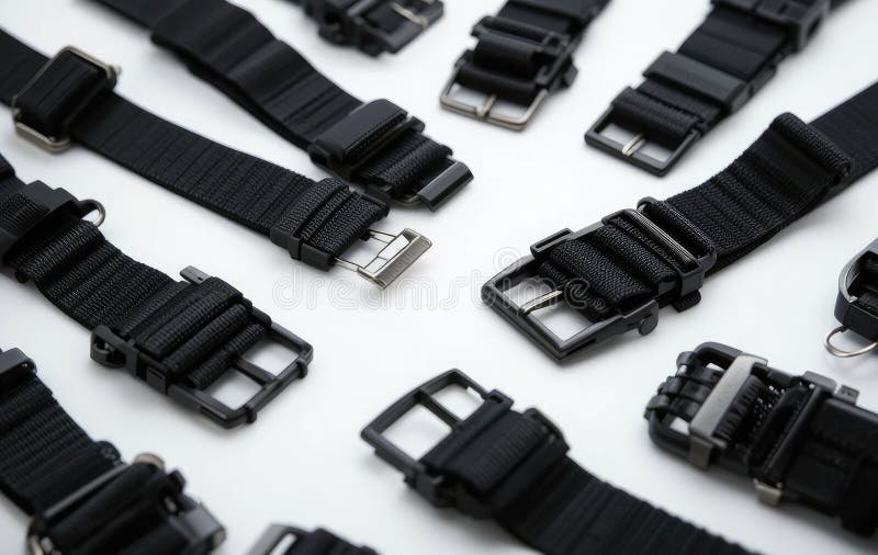 Black Nylon Watch Bands Laid Out on a White Surface for Display Stock ...