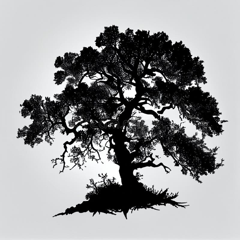 Black Oak Tree Silhouette on White Vector Background, Made with ...