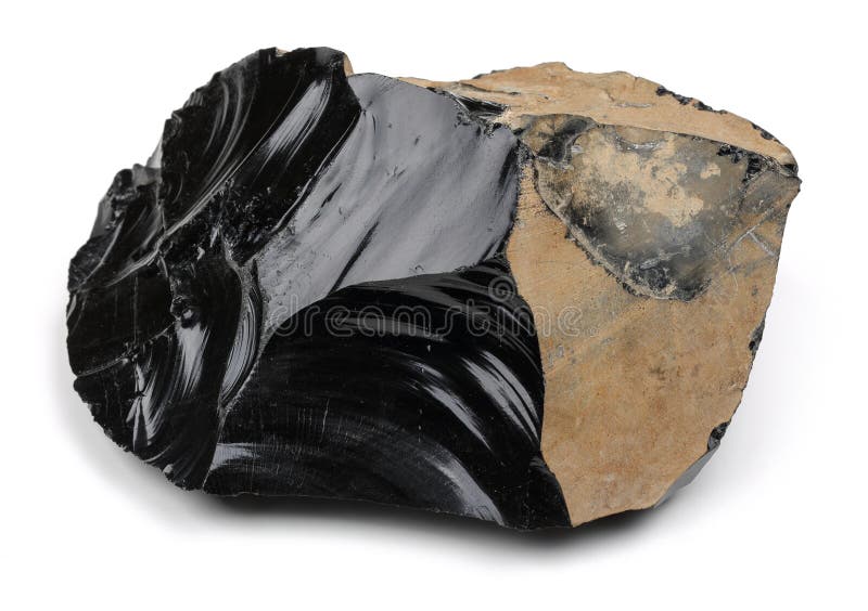 Black Obsidian Piece on White Background Stock Photo - Image of glassy ...