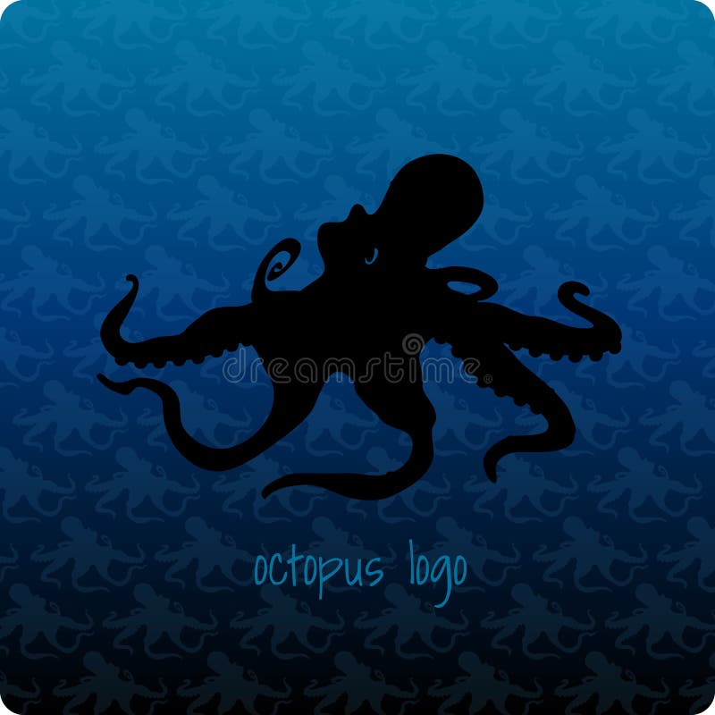 Black Octopus on a Dark Blue Textured Background Stock Vector ...
