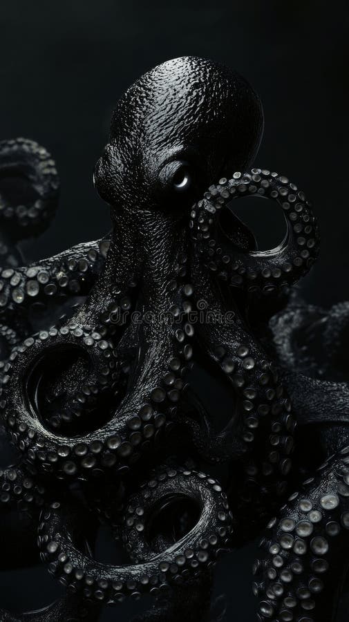 Black Octopus in Dark Ocean Setting, Mysterious and Dramatic Lighting ...