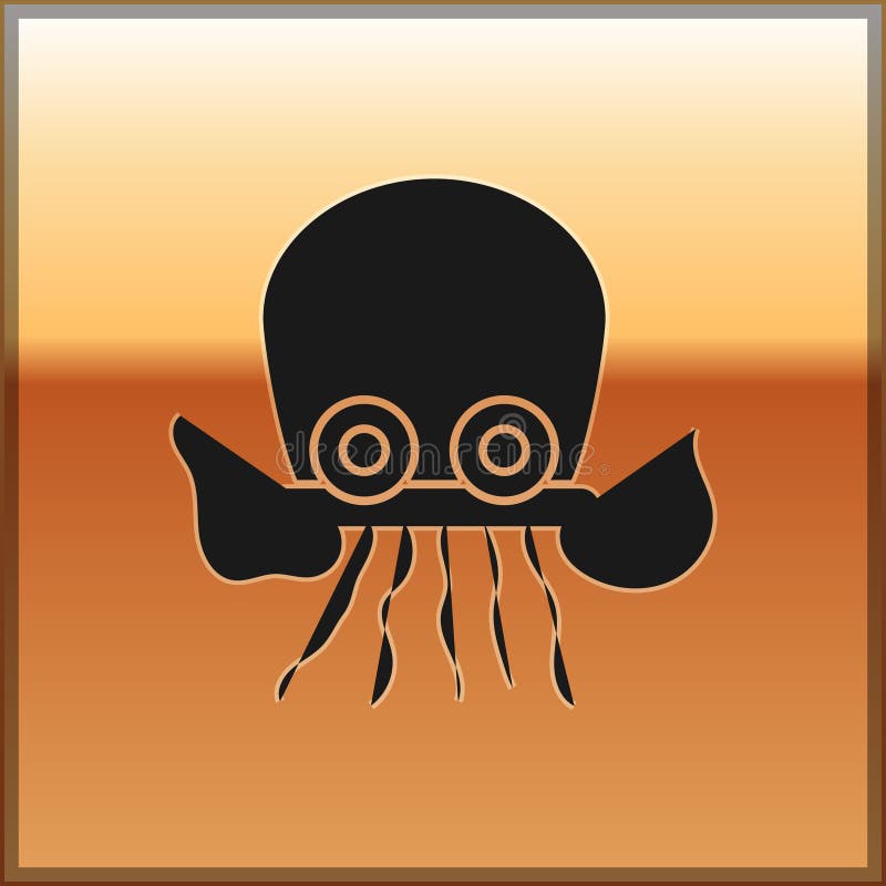 Black Octopus On A Plate Icon Isolated On Gold Background. Vector ...