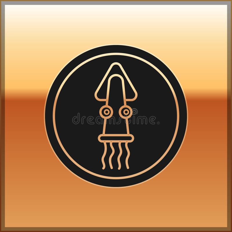 Black Octopus On A Plate Icon Isolated On Gold Background. Vector ...