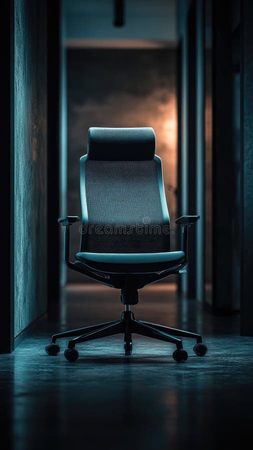 A Black Office Chair Sits Alone in a Dark Room, Ready for Use Stock ...