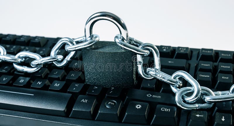 Man chained to computer stock photo. Image of media, desk - 50763118