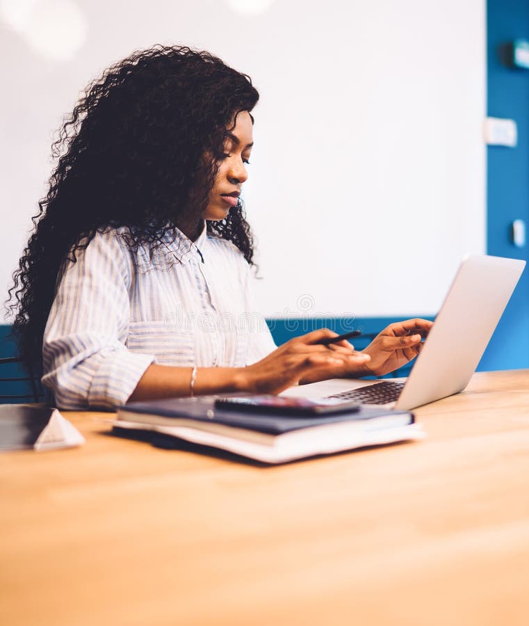 Black Office Employee Working on Laptop Stock Photo - Image of computer ...