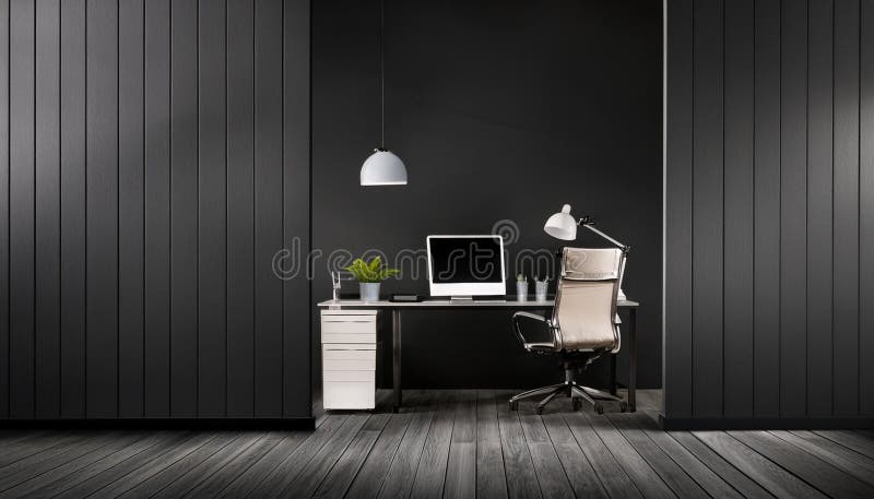 Black office interior stock illustration. Illustration of technology ...