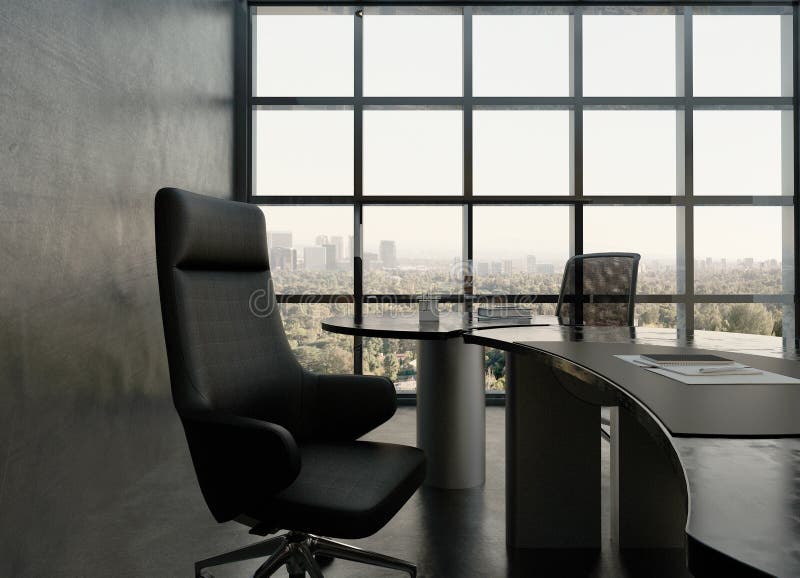 Black Office Room Interior with Modern Desk Stock Illustration ...
