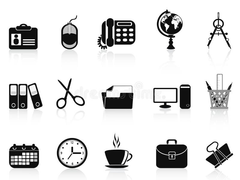 Black Office Tools Icon Set Stock Vector - Illustration of ruler ...