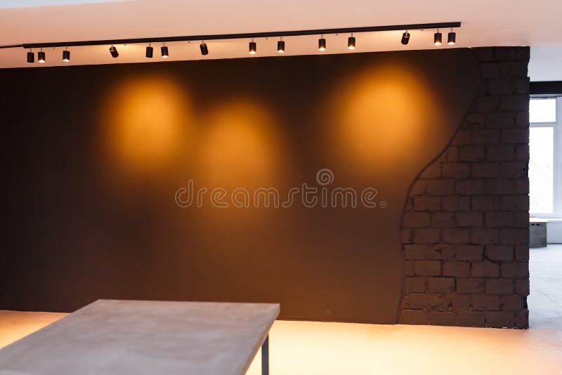 Black Office Wall with Spot Light on. Loft Style Stock Image - Image of ...