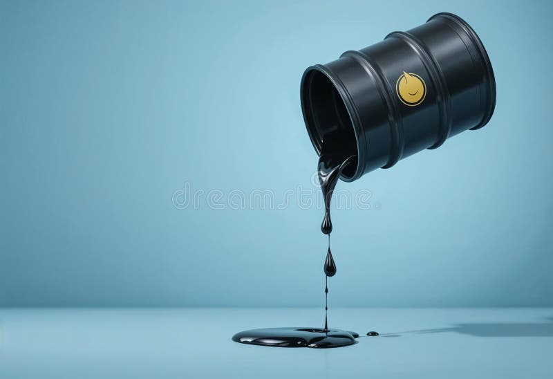 A Black Oil Barrel Spills Crude Oil Onto a Smooth Surface, Symbolizing ... A Black Oil Barrel Spills Crude Oil Onto a Smooth Surface, Symbolizing ...