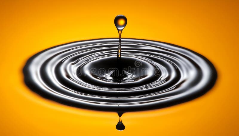 Black Oil Drop Creating Concentric Circular Ripples with Reflection on ...