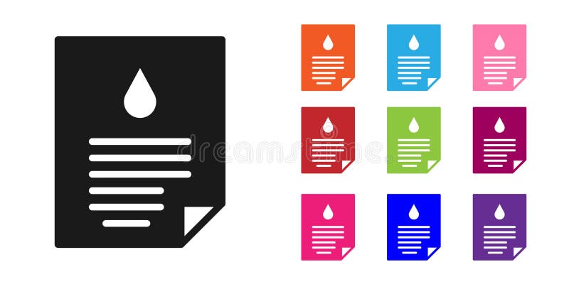Black Oil Drop Document Icon Isolated on White Background. Set Icons ...