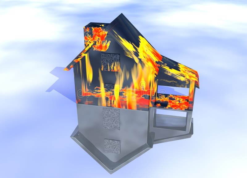 Black Oily Home on Fire House Model Stock Illustration - Illustration ...