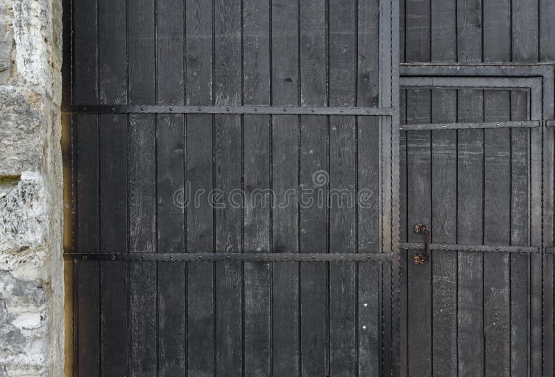 Black and Old Wooden Door Texture with Iron Stripes Stock Image - Image ...