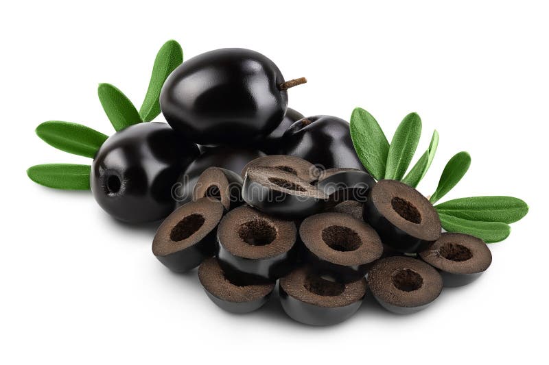 Black Olive Slices Isolated on a White Background with Full Depth of ...