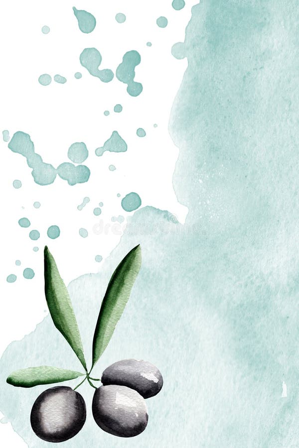 Black Olives on Blue Watercolor Background Stock Illustration ...