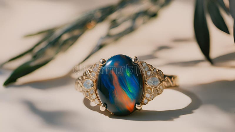 Elegant Ring with Black Opal and Tiny Diamonds, AI Generated Stock ...